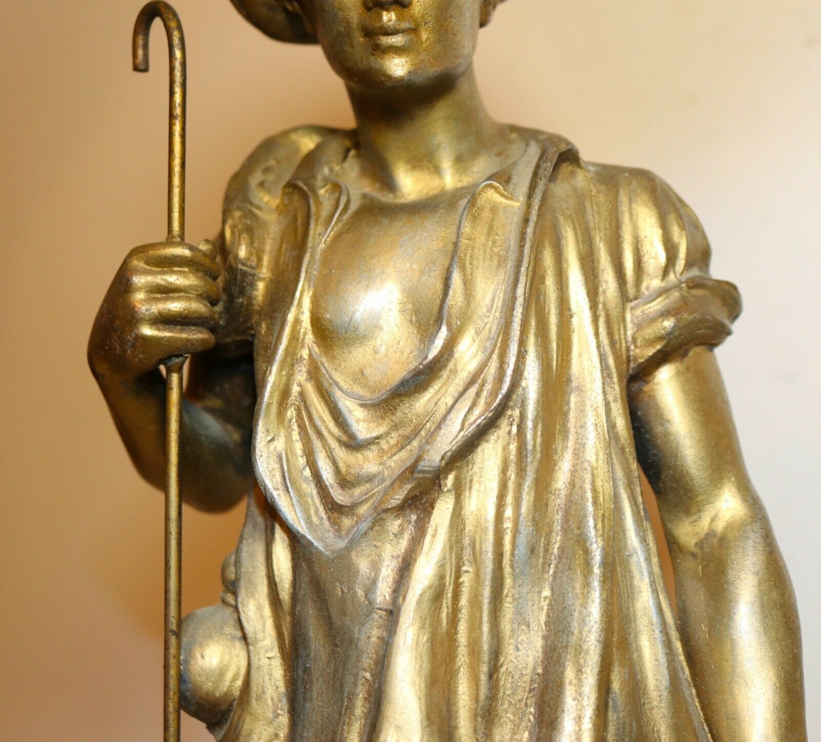 LARGE Antique Gold Gilded Metal Sheep Herder Paysan Figural Statue ...