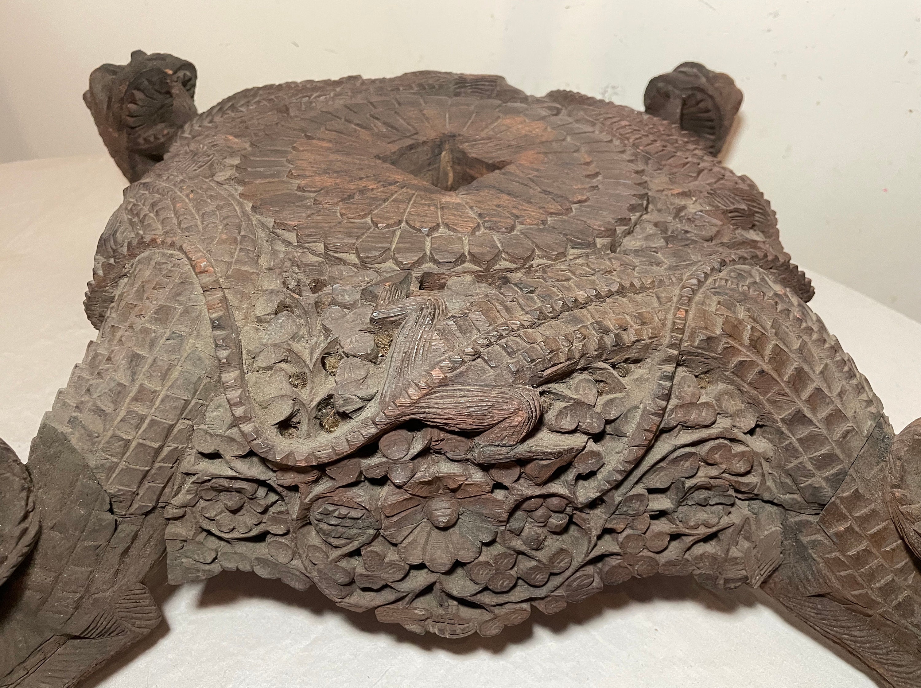 LARGE Antique Hand Carved Anglo Indian Figural Dragon Wood Sculpture ...