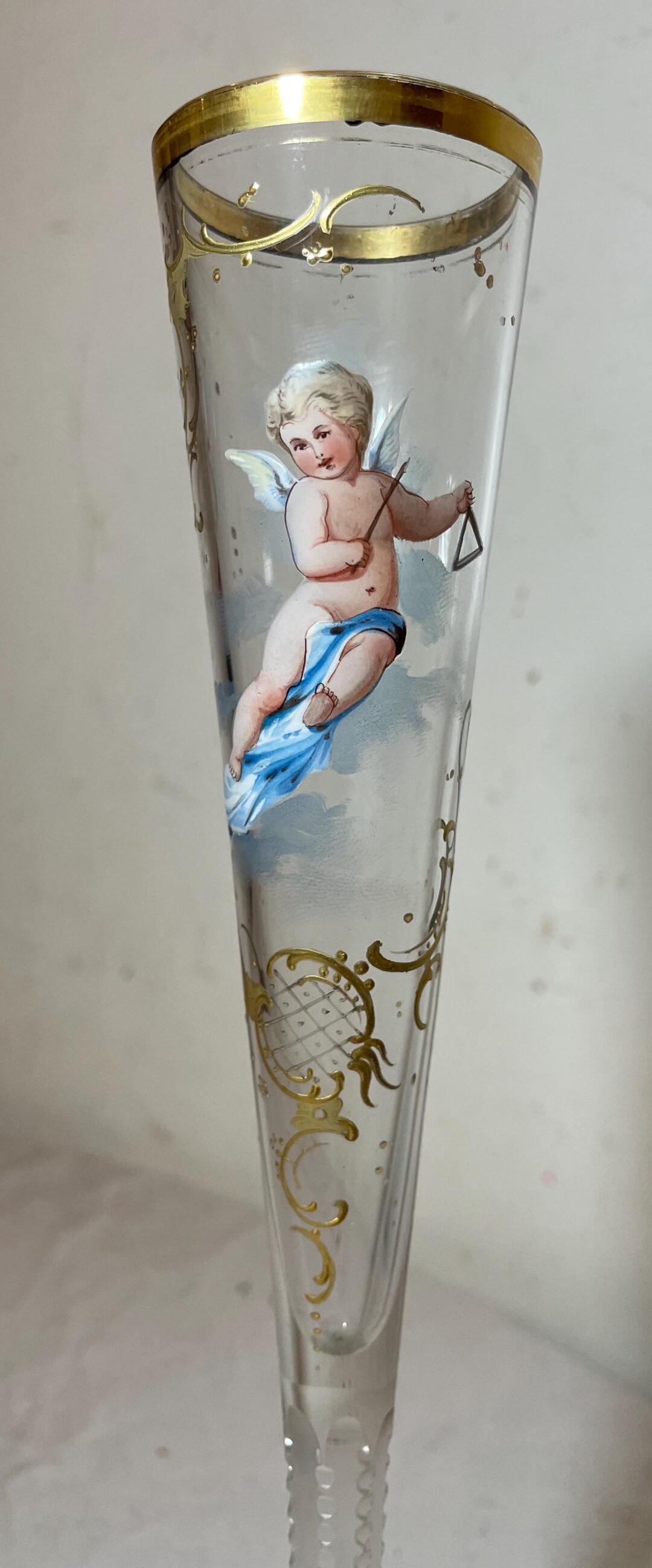 Antique Handmade Gold Gilded Enameled Glass Crystal Cherub Putti French ...