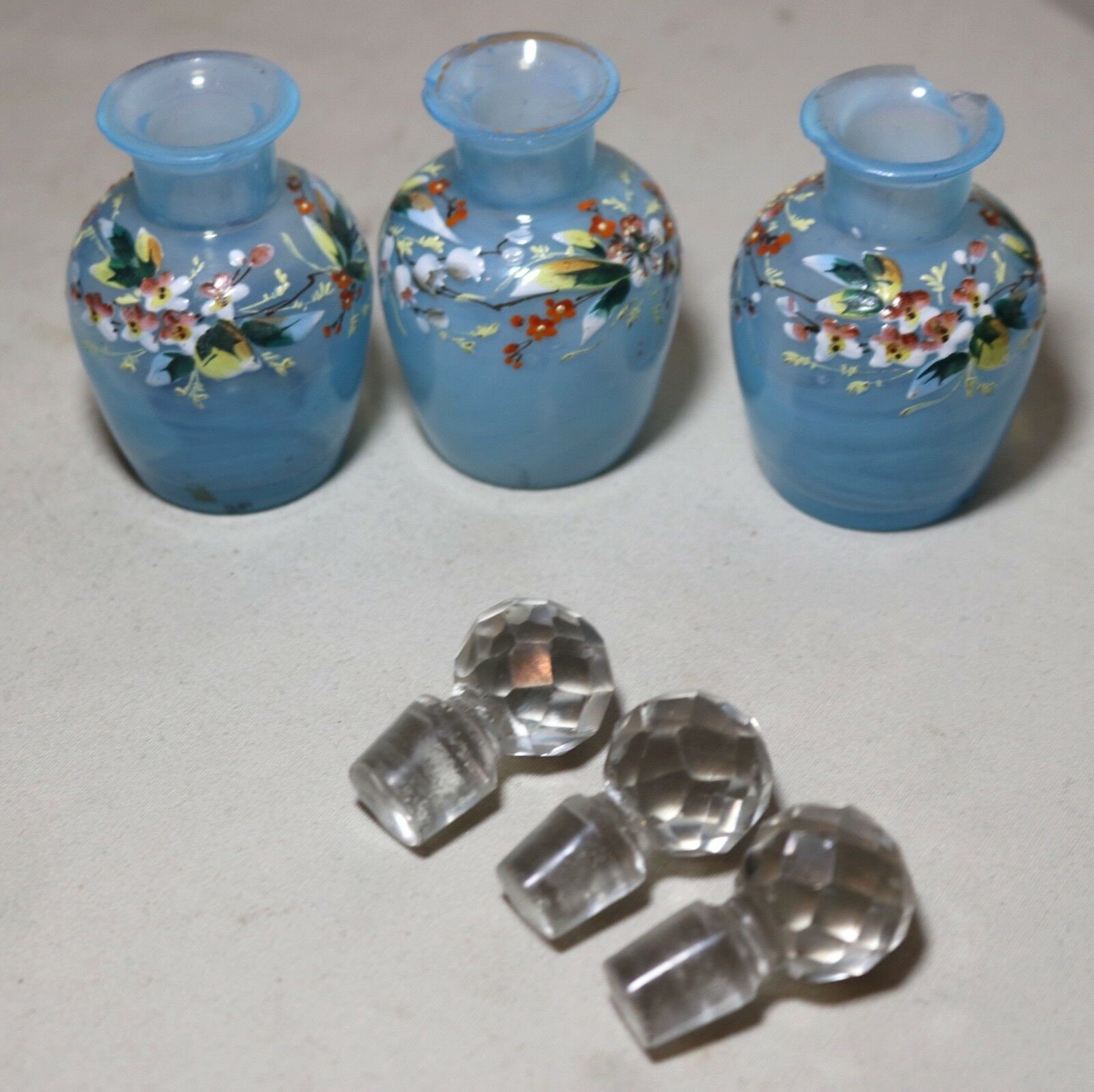 1800's Bronze Enameled Blue Opal Glass Perfume Bottle Set - Etsy