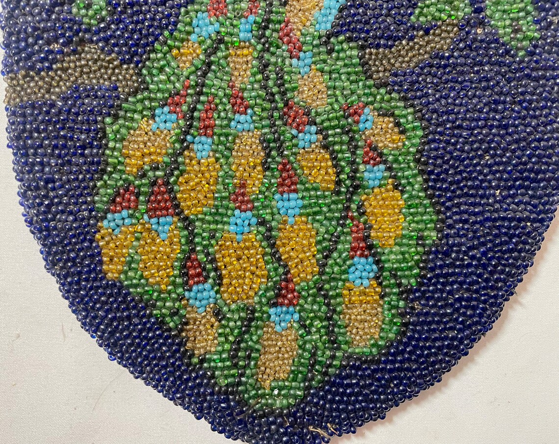 Antique Handmade Micro Glass Beaded Peacock Mosaic Silver - Etsy