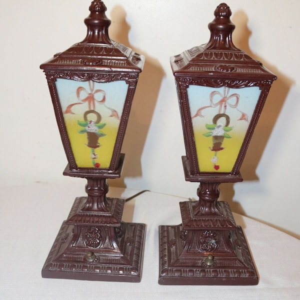 Antique Reverse Painted Lamp - Etsy
