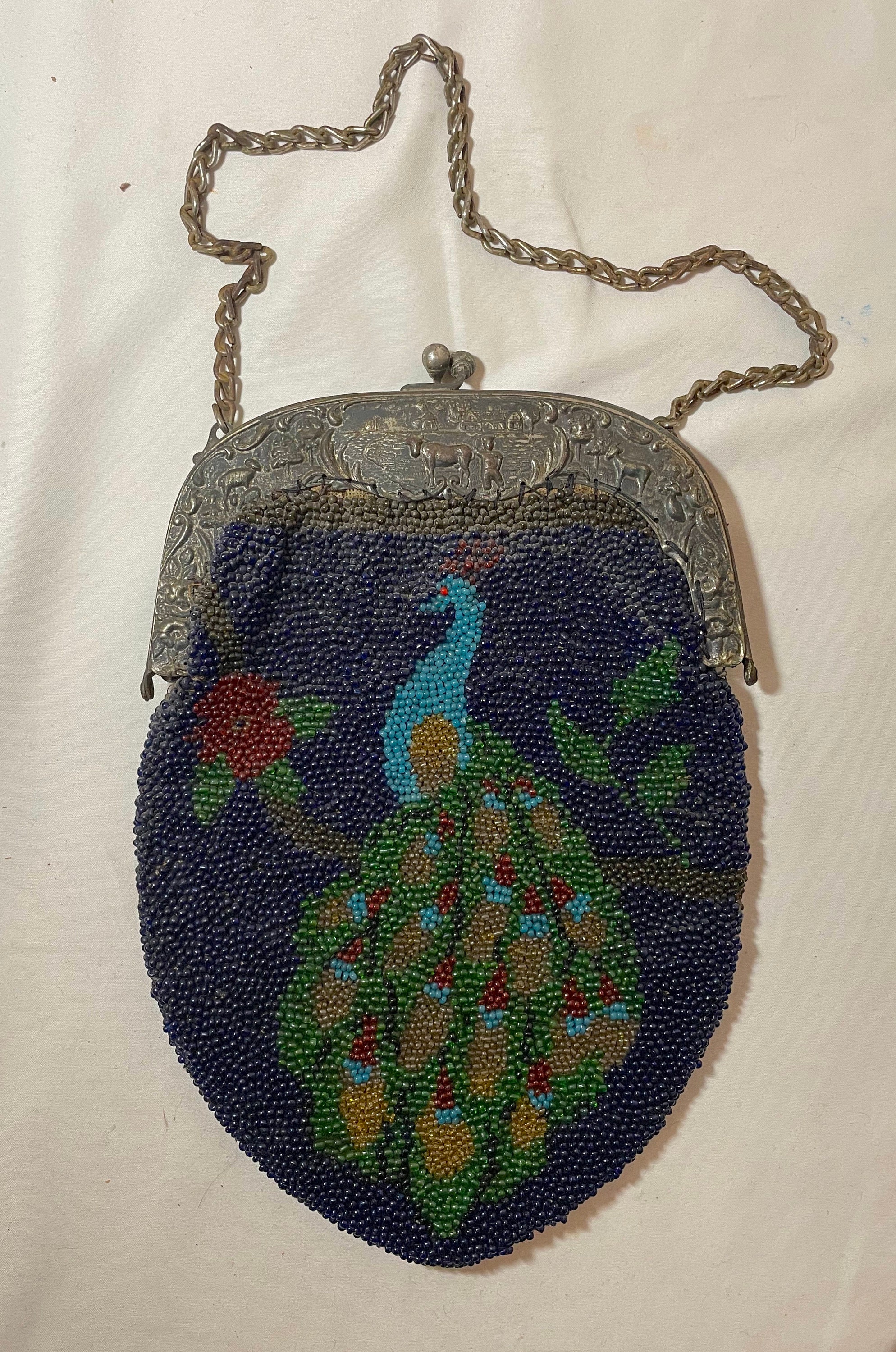 Antique Handmade Micro Glass Beaded Peacock Mosaic Silver - Etsy