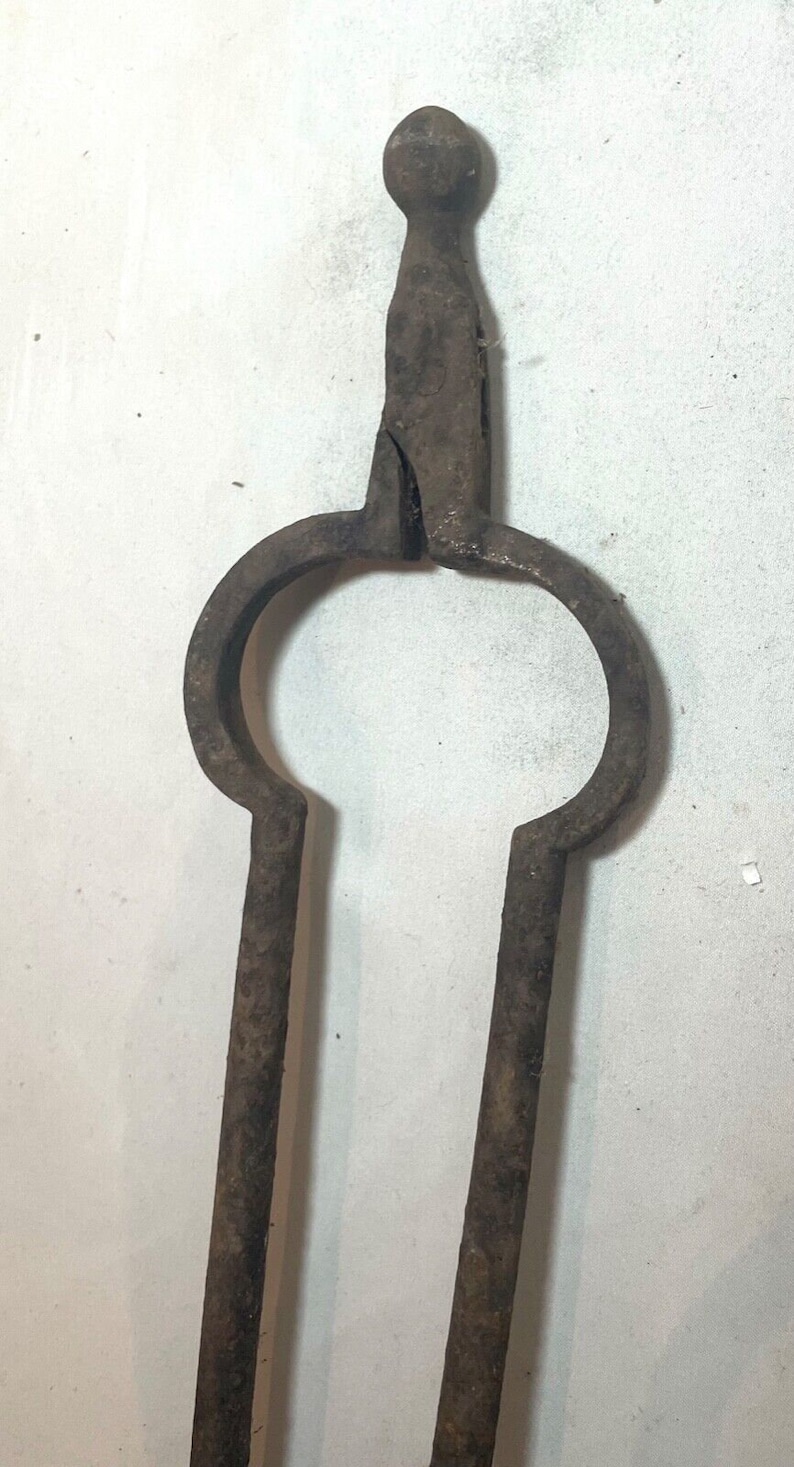 Rare Antique Handmade 18th Century Wrought Iron Fireplace Tongs Tool ...