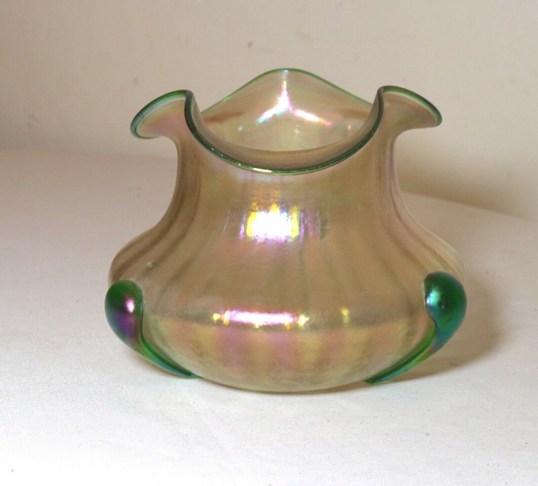 Antique Hand Blown Bohemian Loetz Aurene Iridescent Ribbed Studio Glass ...