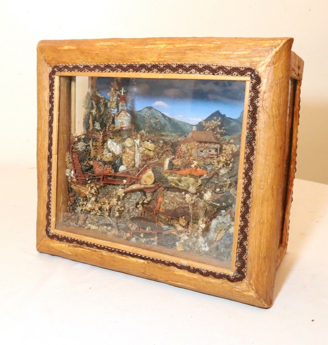 Vintage Handmade Original Shadowbox Diorama Folk Art Church Landscape ...