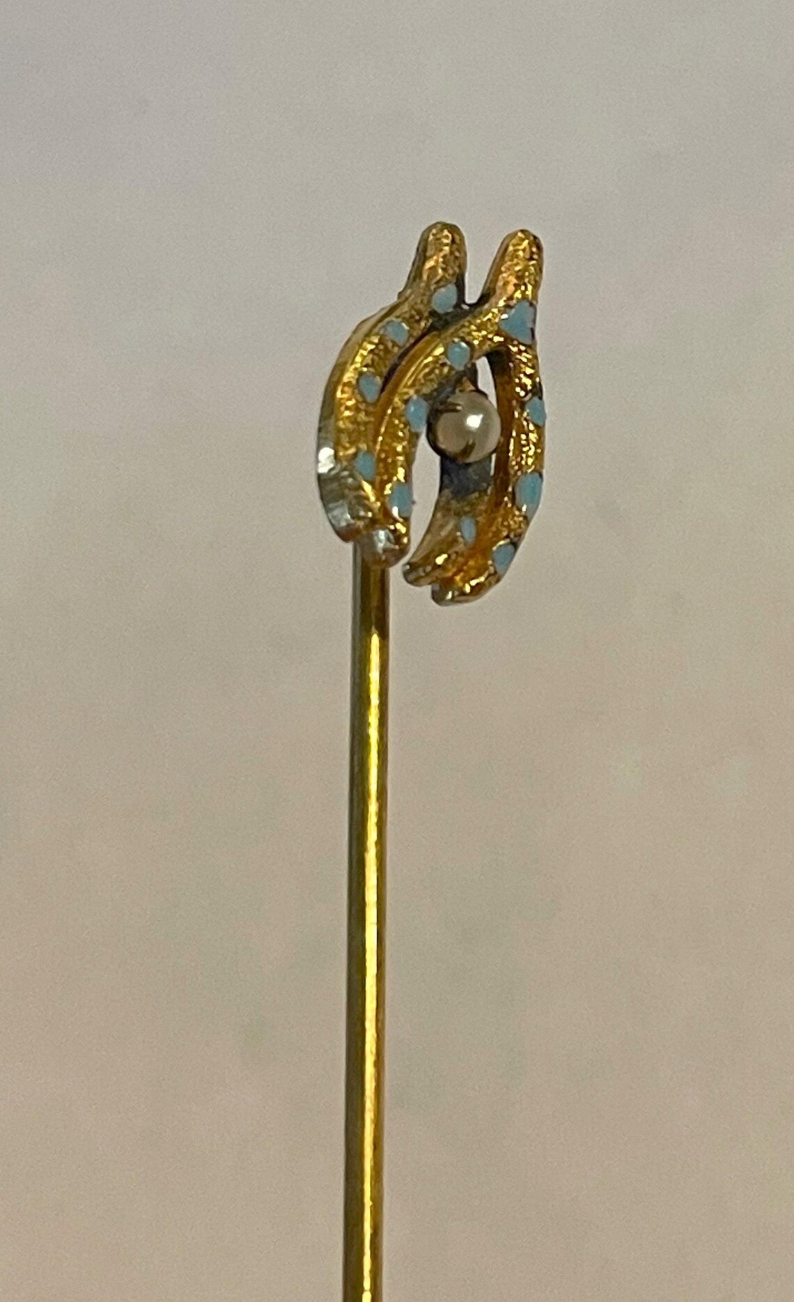 Antique Handmade Yellow Gold Filled Wishbone Enamel Pearl Hat Stick Pin ...