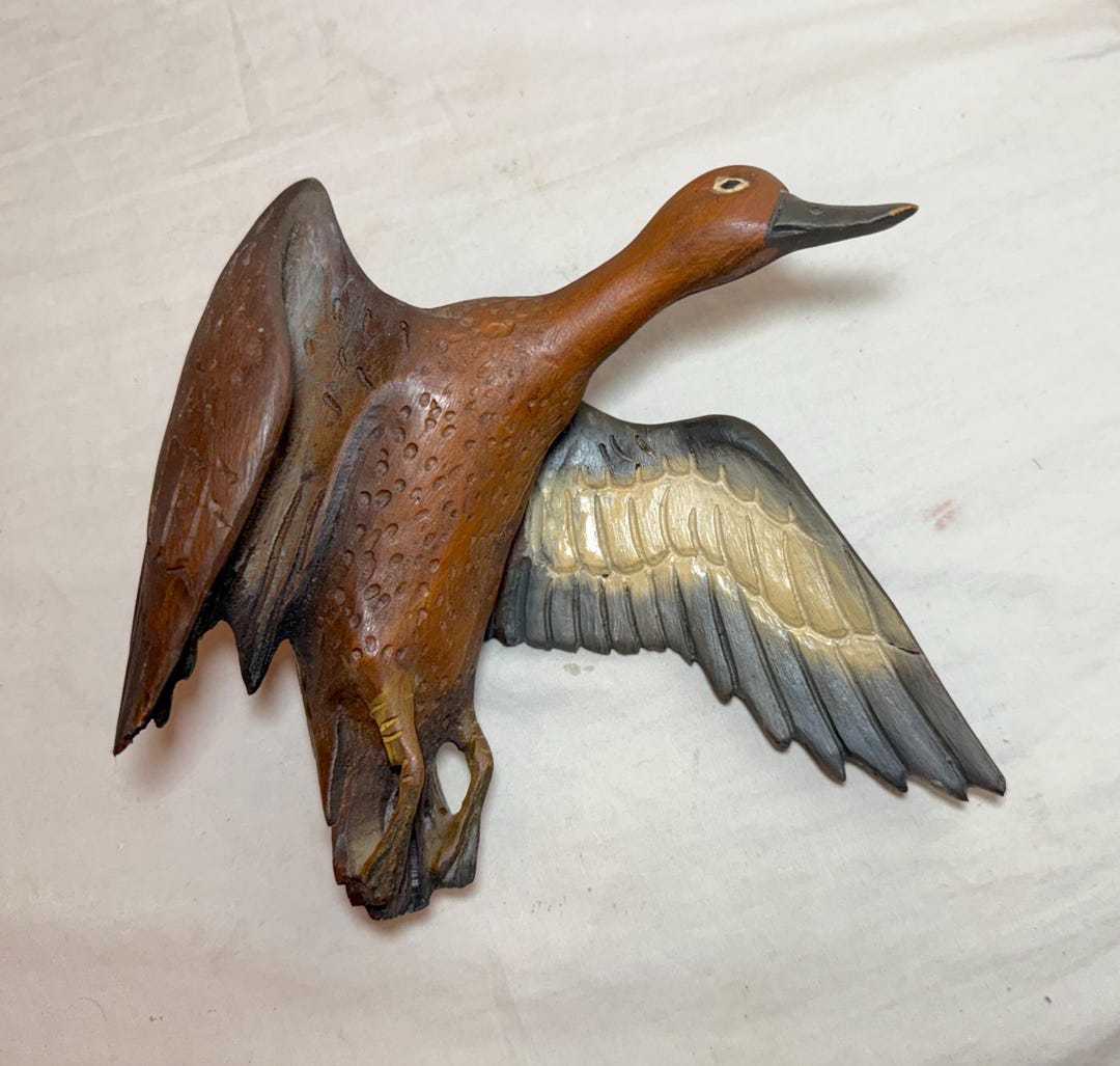 Vintage Hand Carved Wood Wall Mount Duck Decoy Mallard Flying Bird ...