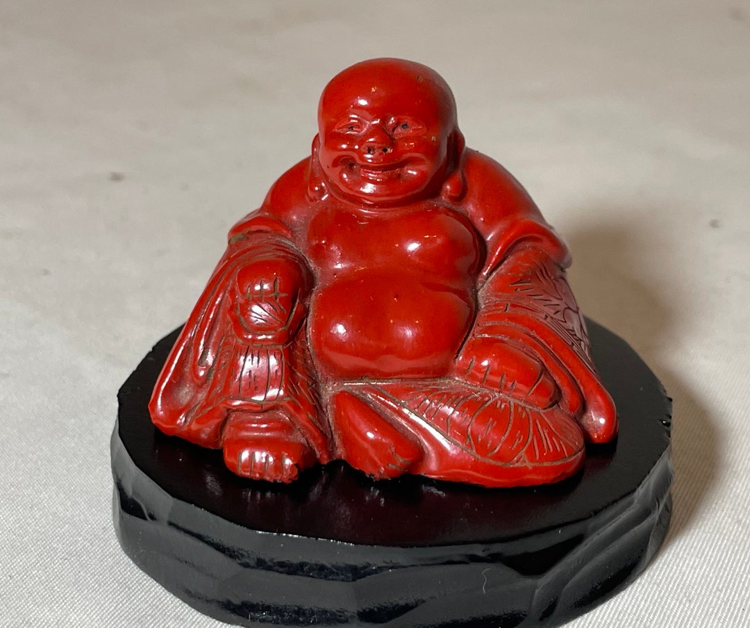 Vintage Chinese Hand Carved Wood Lacquer Cinnabar Buddha Sculpture ...