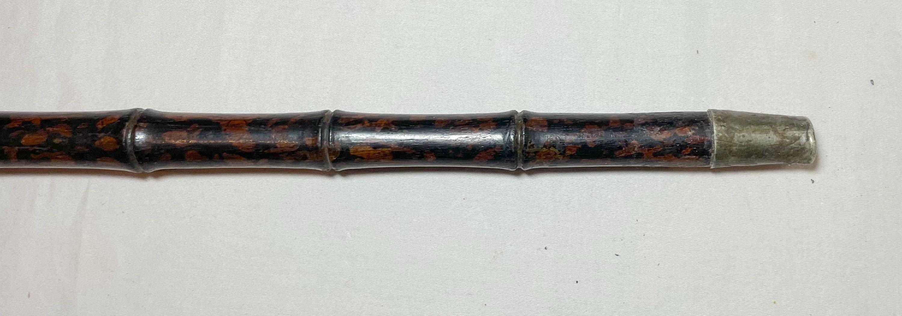 Antique Asian Sterling Silver Hand Carved Bamboo Style Wood Walking ...