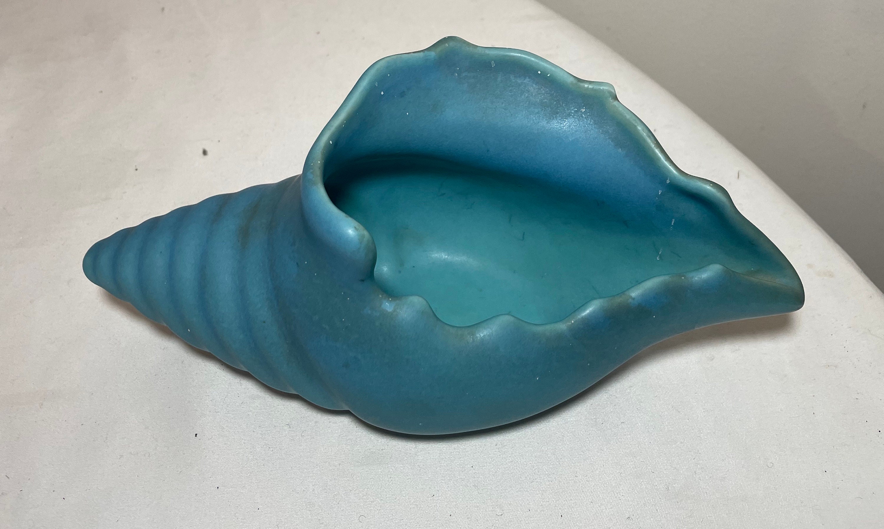 Antique Figural Blue Glazed Van Briggle Sea Shell Figural Pottery Vase ...