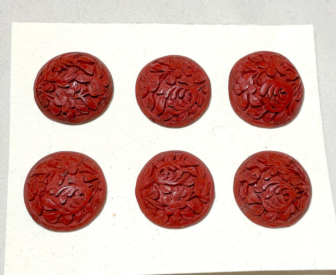 6 Antique 19th Century Handmade Chinese Carved Red Lacquer Cinnabar ...