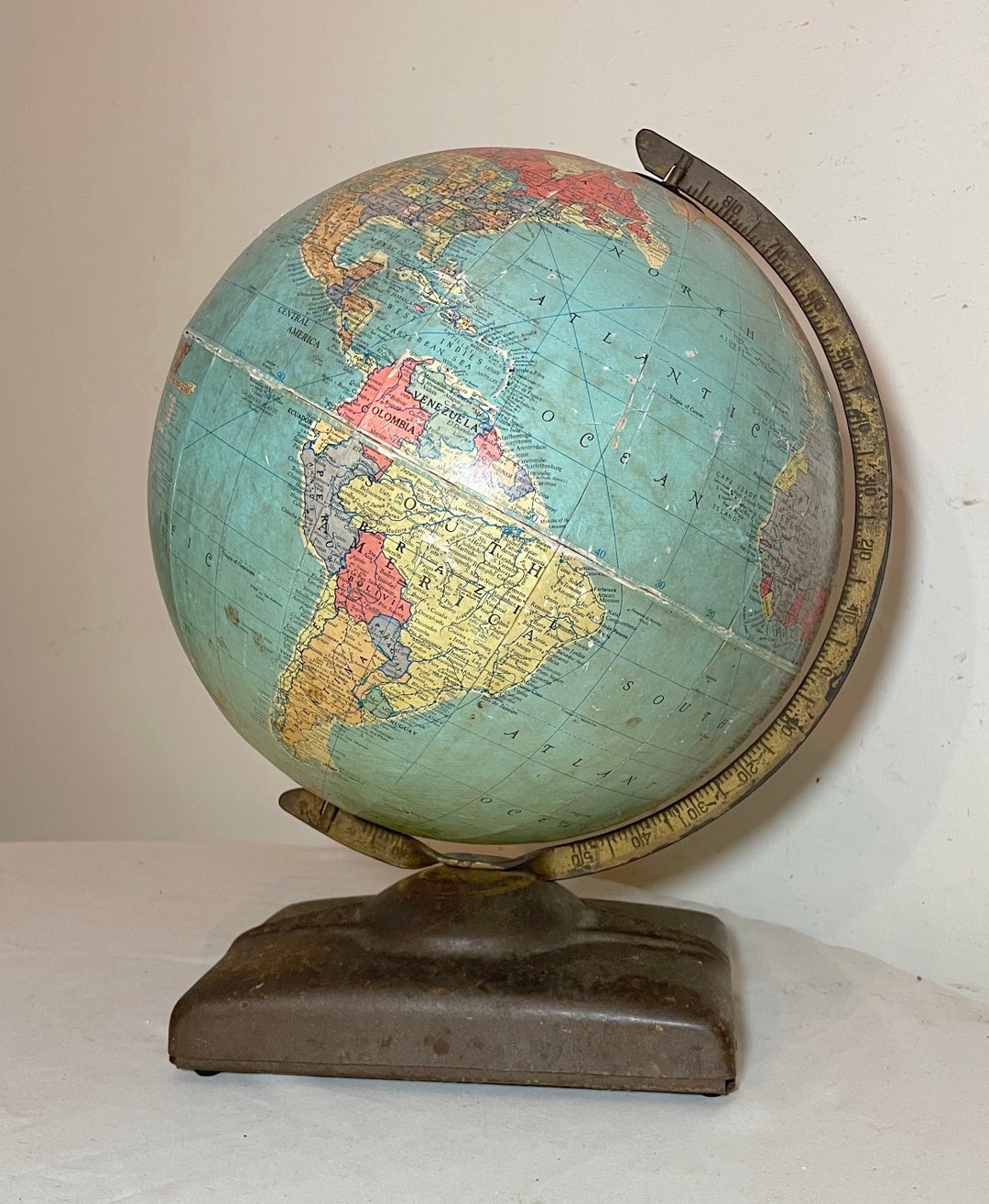 Vintage Replogle 12 Inch Art Deco Tole Metal Base Streamline World ...
