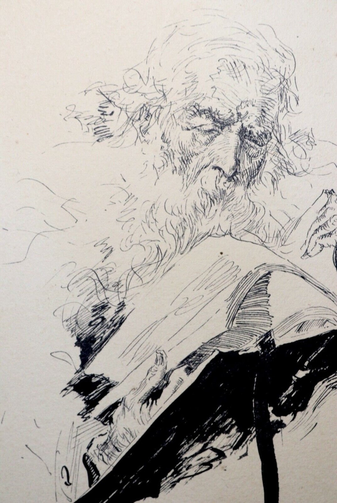 Antique 1800's Victorian Religious Jewish Rabbi Portrait Ink Drawing ...