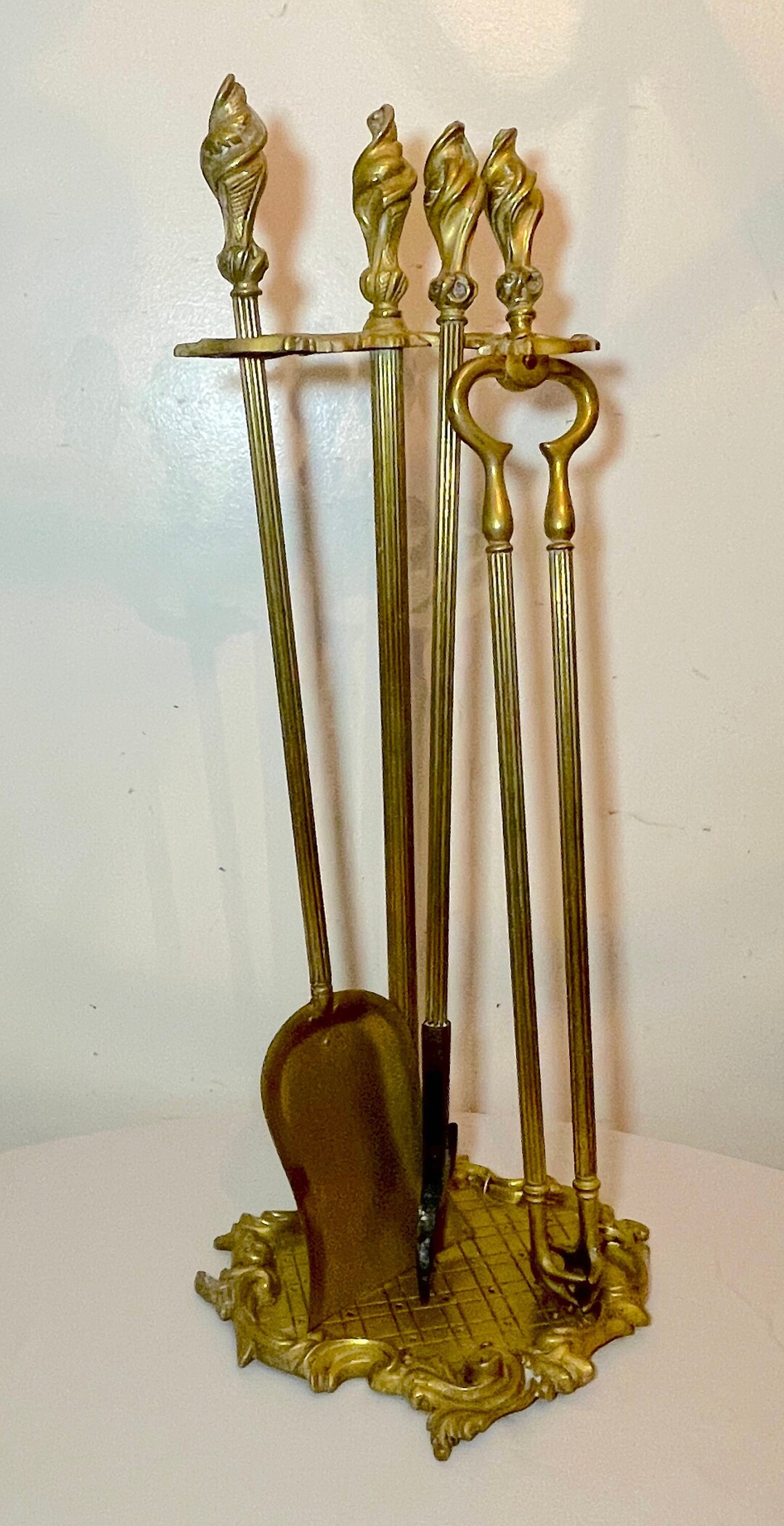 Antique Ornate Solid Gold Gilt Bronze Fireplace Tool Stand Set Shovel ...