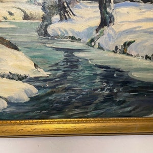 Antique Doris Davis Snow River Landscape Realism Expressionism Oil ...