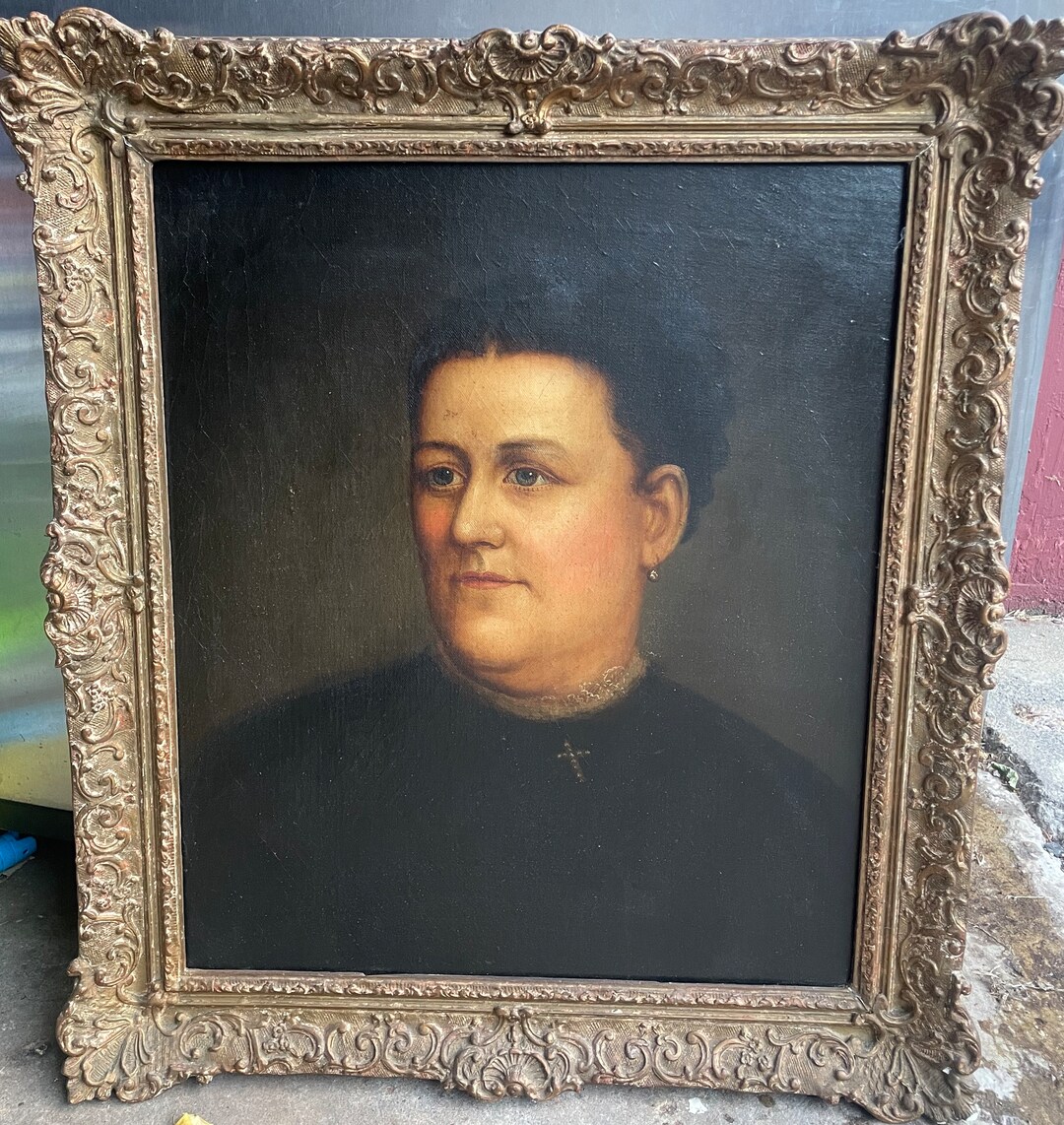 Antique Folk Art Lady Senator Henry Crouse Wife Woman Portrait Oil ...