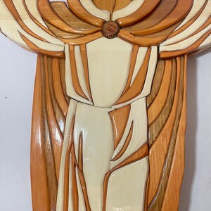 HUGE Carved Jesus Christ Intarsia Wood Art Wall Marquetry Sculpture ...