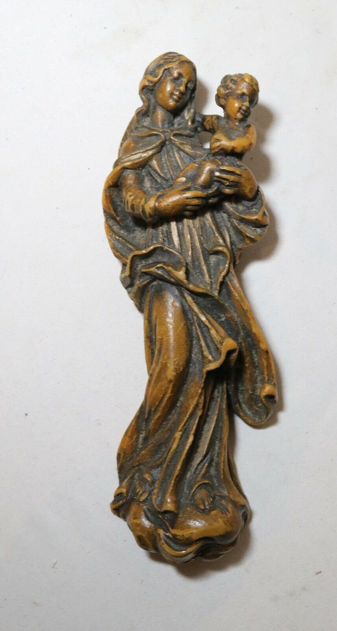 Rare Antique Handmade Religious Virgin Mary Jesus Wax Wall Sculpture ...
