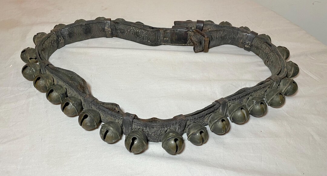 Antique 19th Century Handmade Quality Leather Strap Brass Sleigh Bells ...
