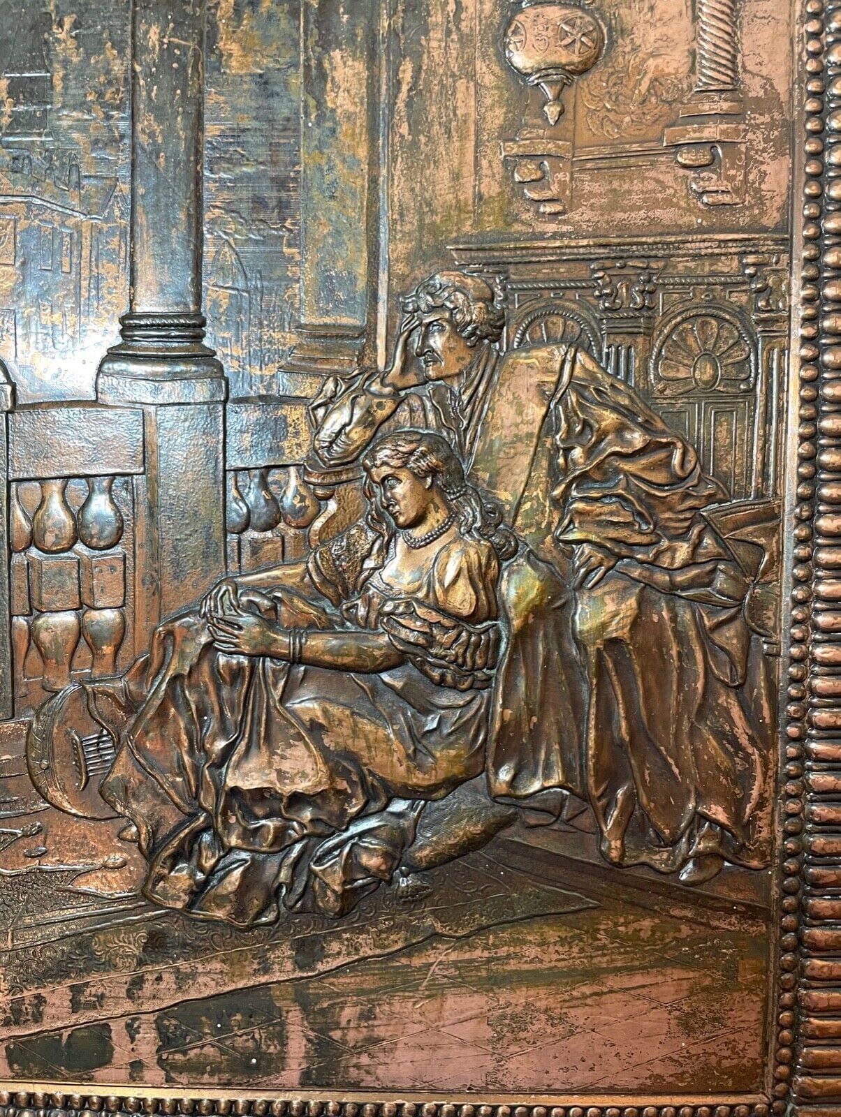 Antique 19th Century Relief Figural Copper Triptych Panel Folding Table ...