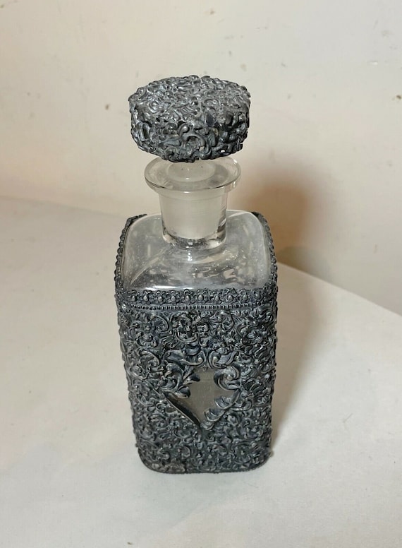 antique ornate reticulated perfume cologne metal glas… - Gem