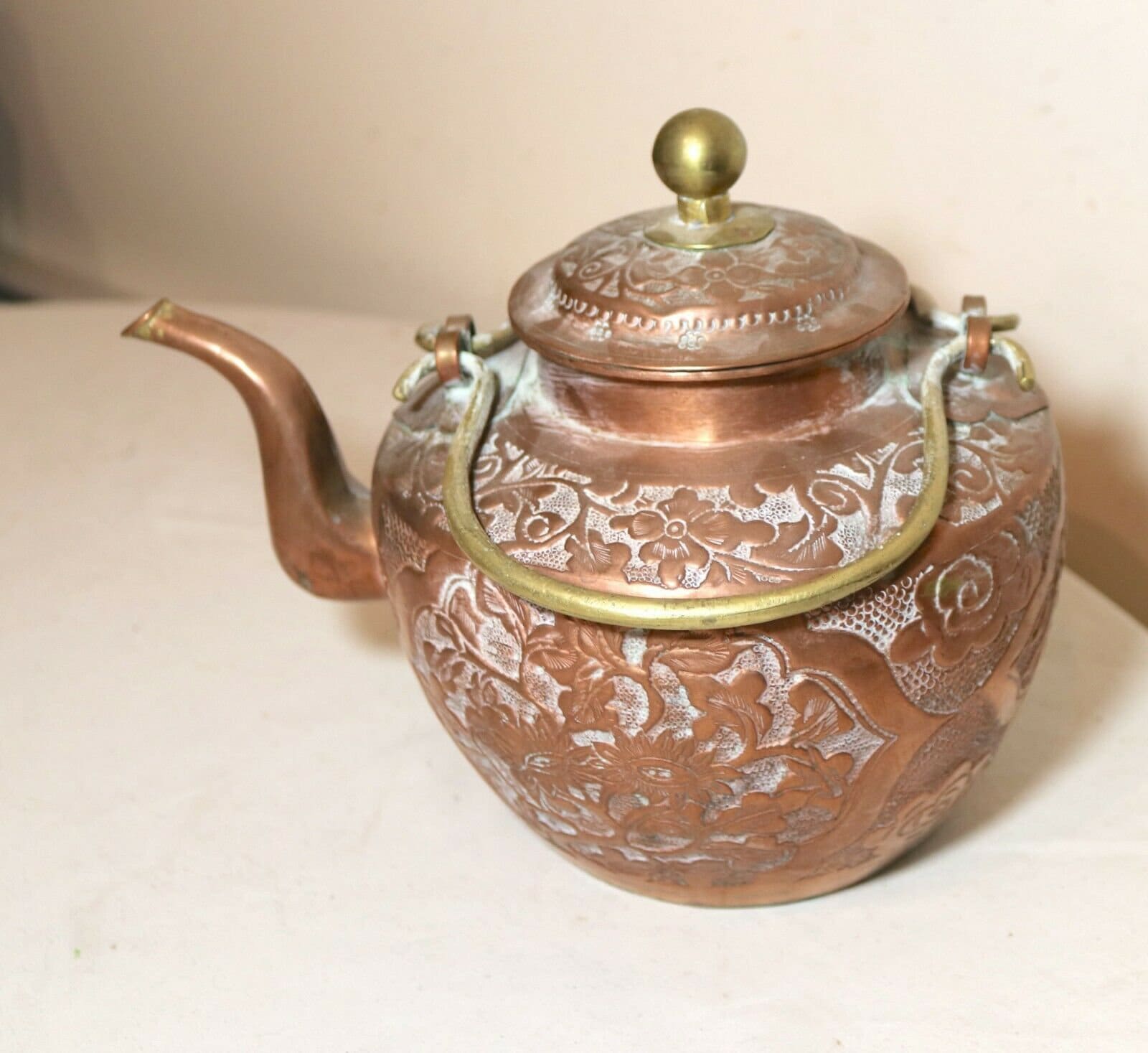 High Quality Rare Antique Chinese Forged Hand Tooled Copper Brass Tea ...