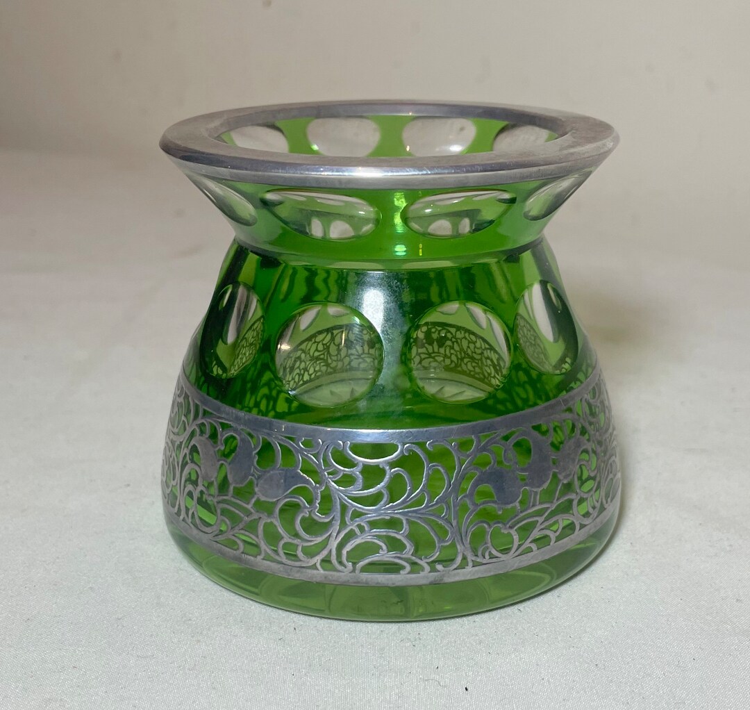 Antique Cut to Clear Green Glass Crystal Ornate Sterling Silver ...