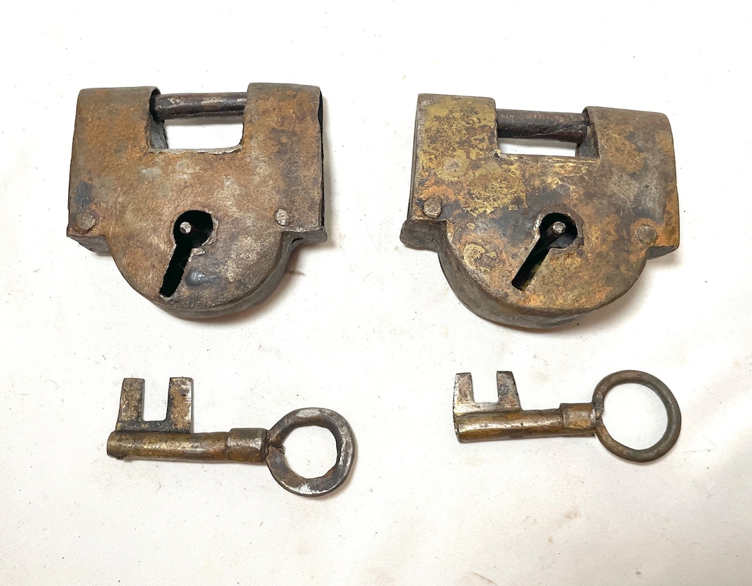 Pair of Rare Antique Handmade 1800's Pad Lock Solid Steel Wrought Iron ...