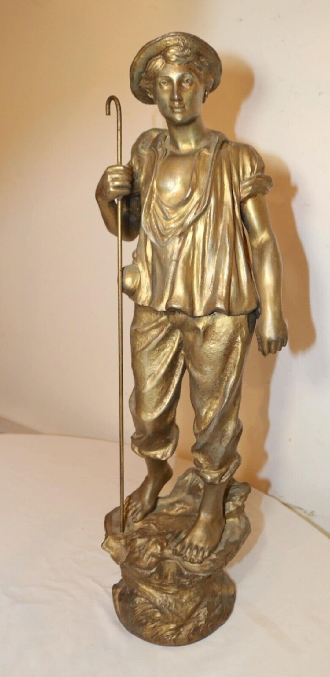 LARGE Antique Gold Gilded Metal Sheep Herder Paysan Figural Statue ...