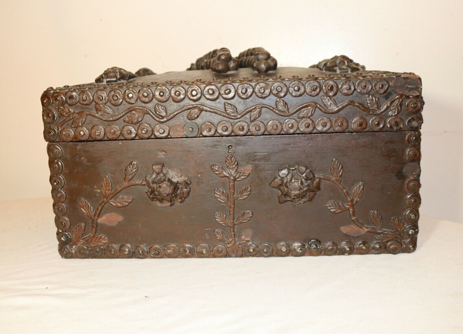 Rare Quality Antique 1800s Victorian Handmade Floral Wood Box Sculpture ...
