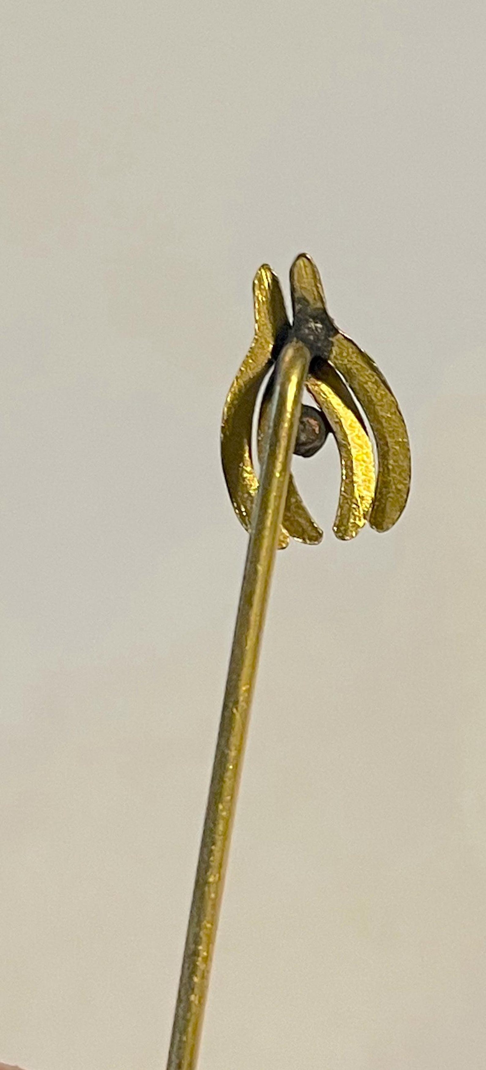 Antique Handmade Yellow Gold Filled Wishbone Enamel Pearl Hat Stick Pin ...