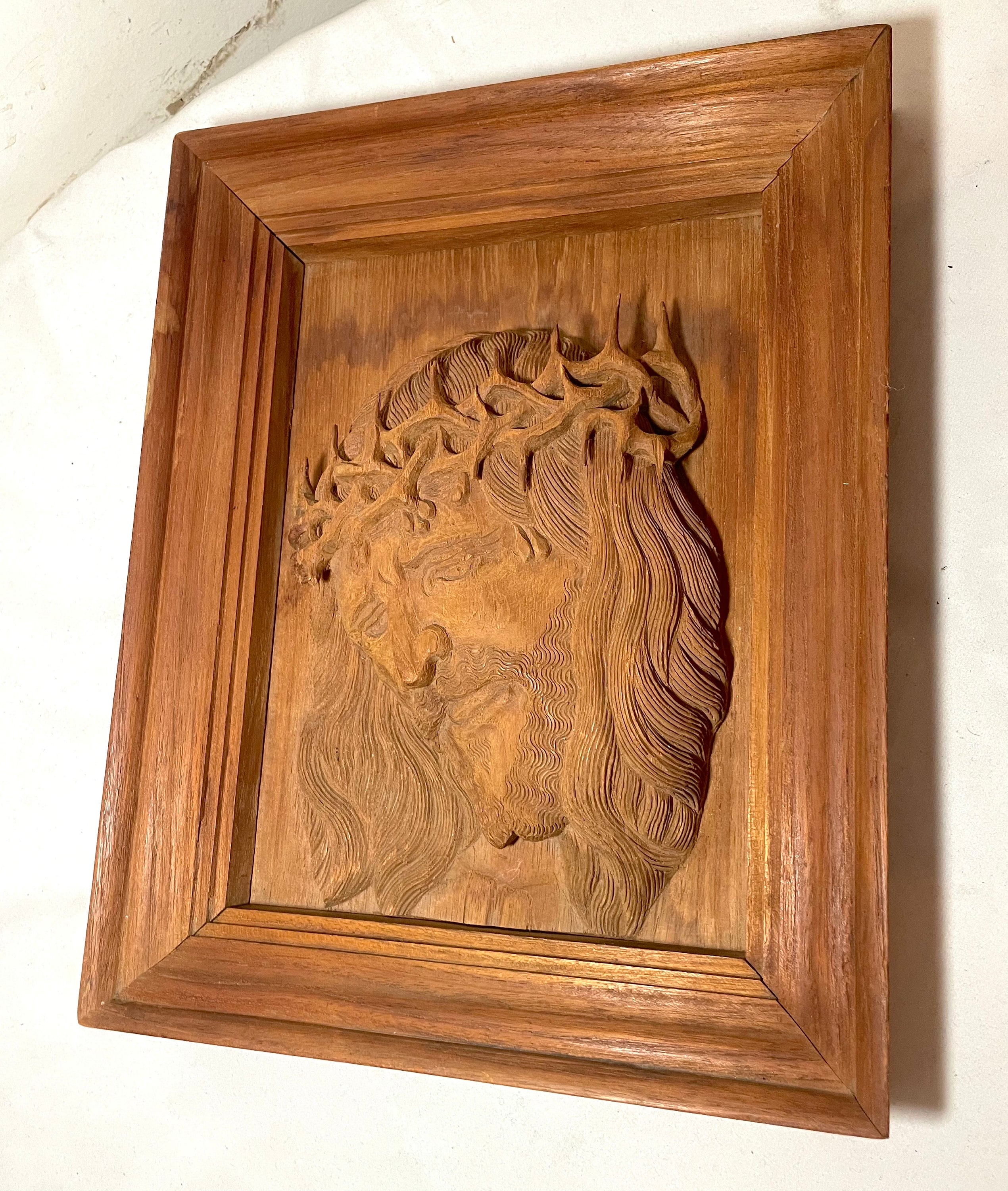 Antique Hand Carved Wood Religious Jesus Folk Art Sculpture Wall Relief ...
