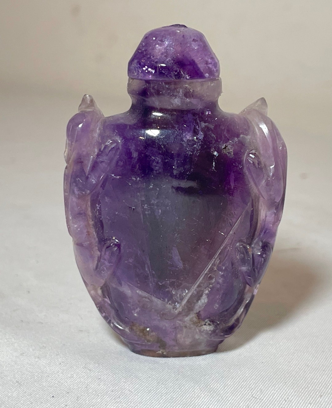 Antique Chinese Hand Carved Amethyst Stone Snuff Bottle Jar Sculpture ...