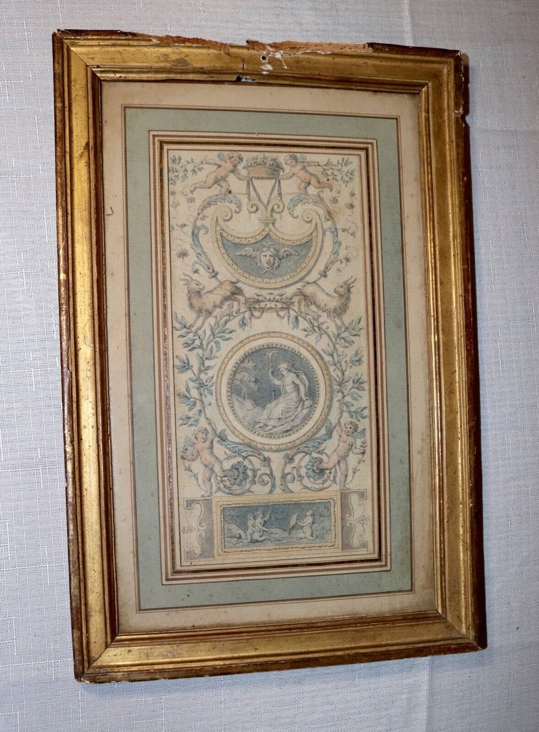 Antique Original 1700's Italian Fresco Design Figural Gouache Drawing ...