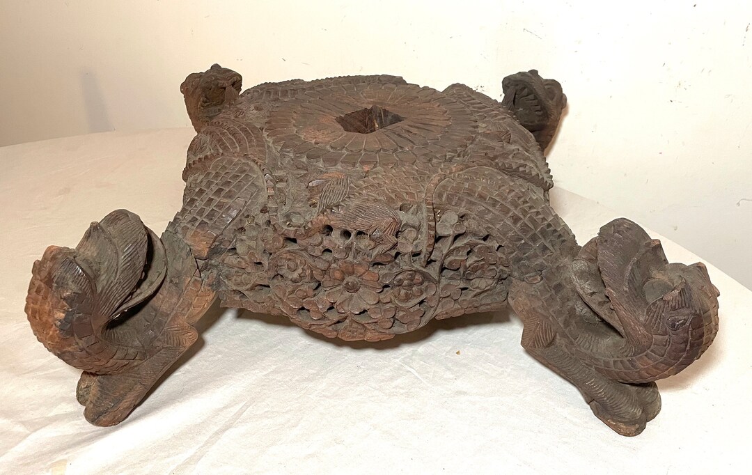 LARGE Antique Hand Carved Anglo Indian Figural Dragon Wood Sculpture ...