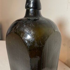 Antique 19th Century Blown 5pc Mold Dutch Olive Green Gin Glass Bottle ...