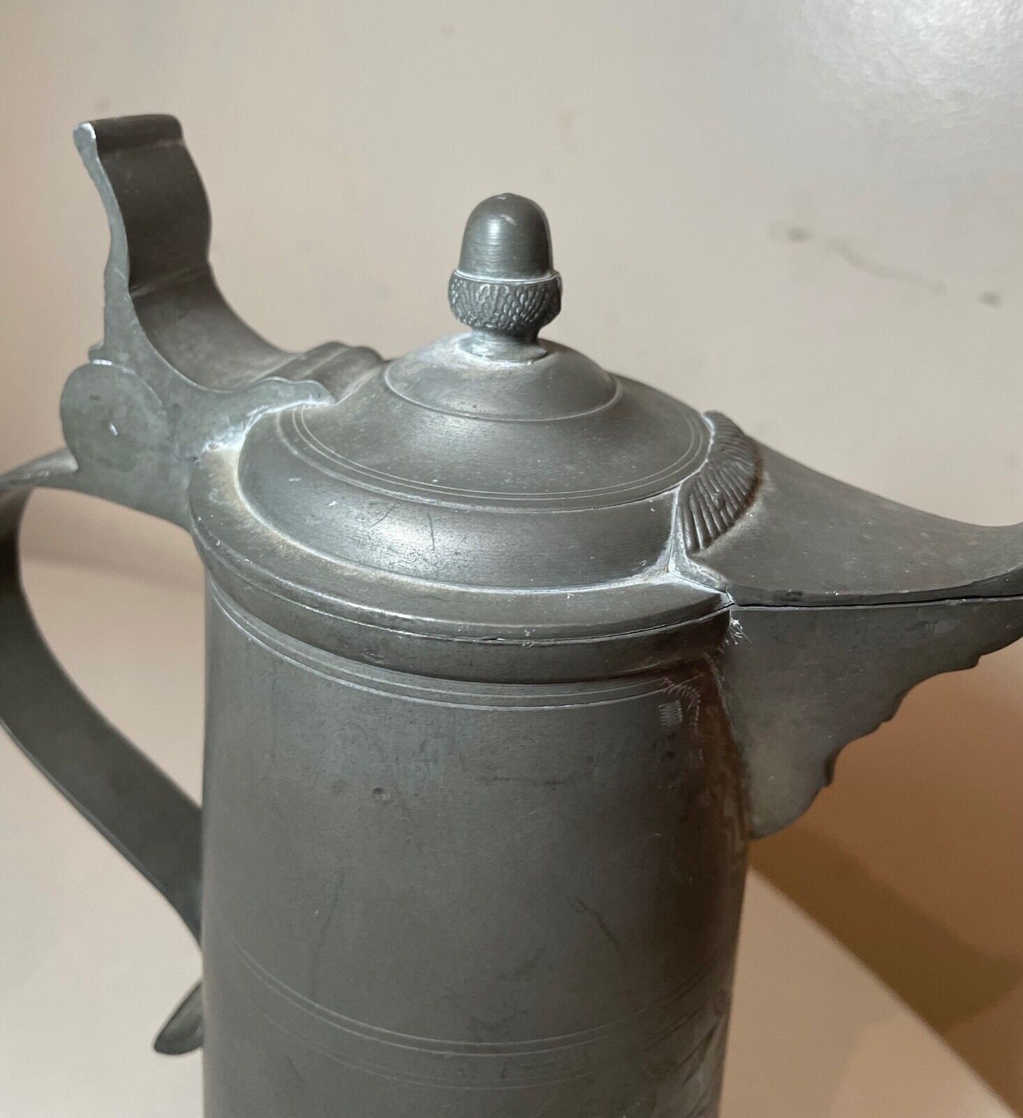 Rare Antique 1867 Tall Handmade Engraved Pewter Flagon Tankard Pitcher ...
