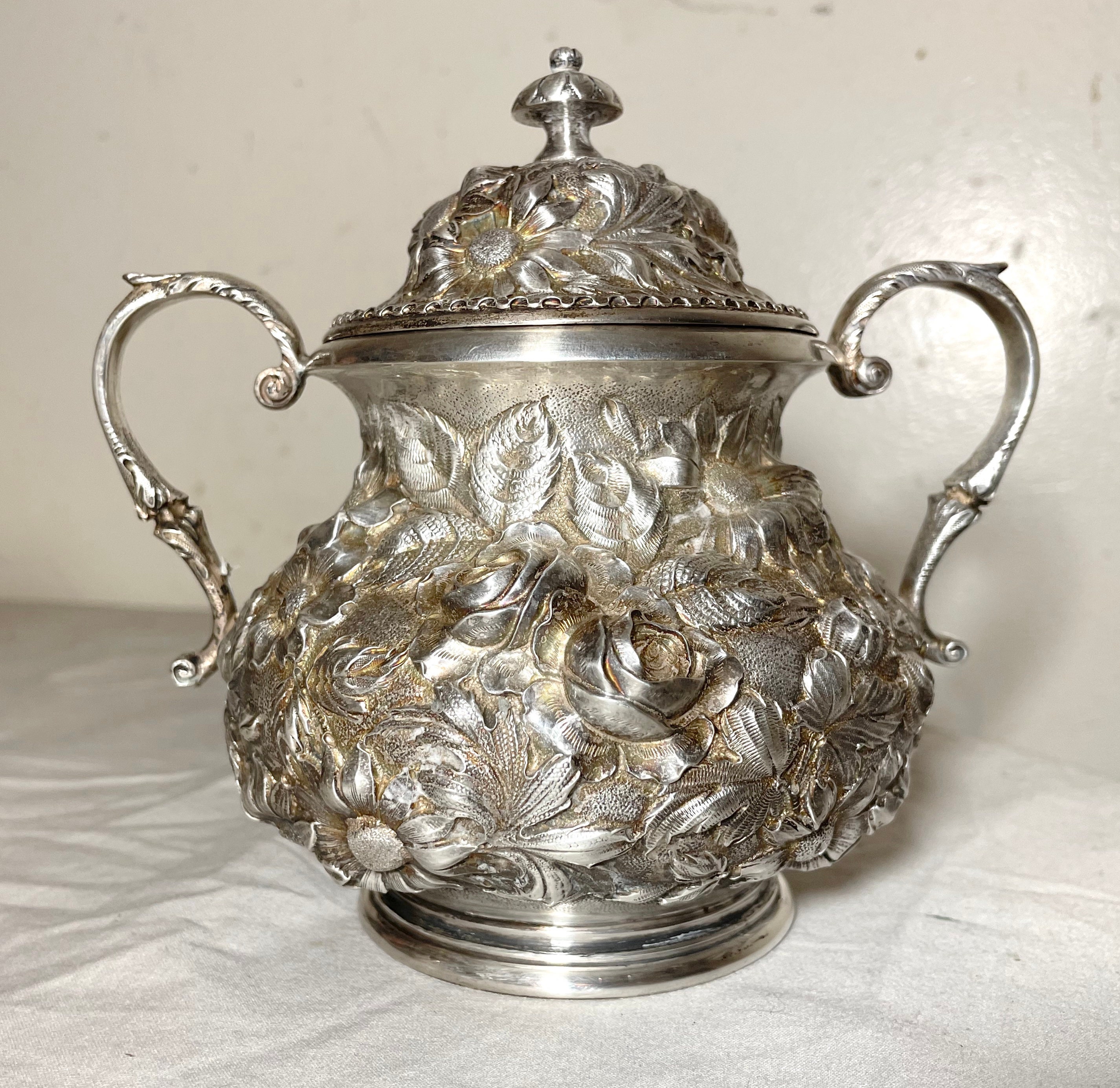 Antique Jenkins & Jenkin Sterling Silver Decorated Repousse Coffee Tea ...
