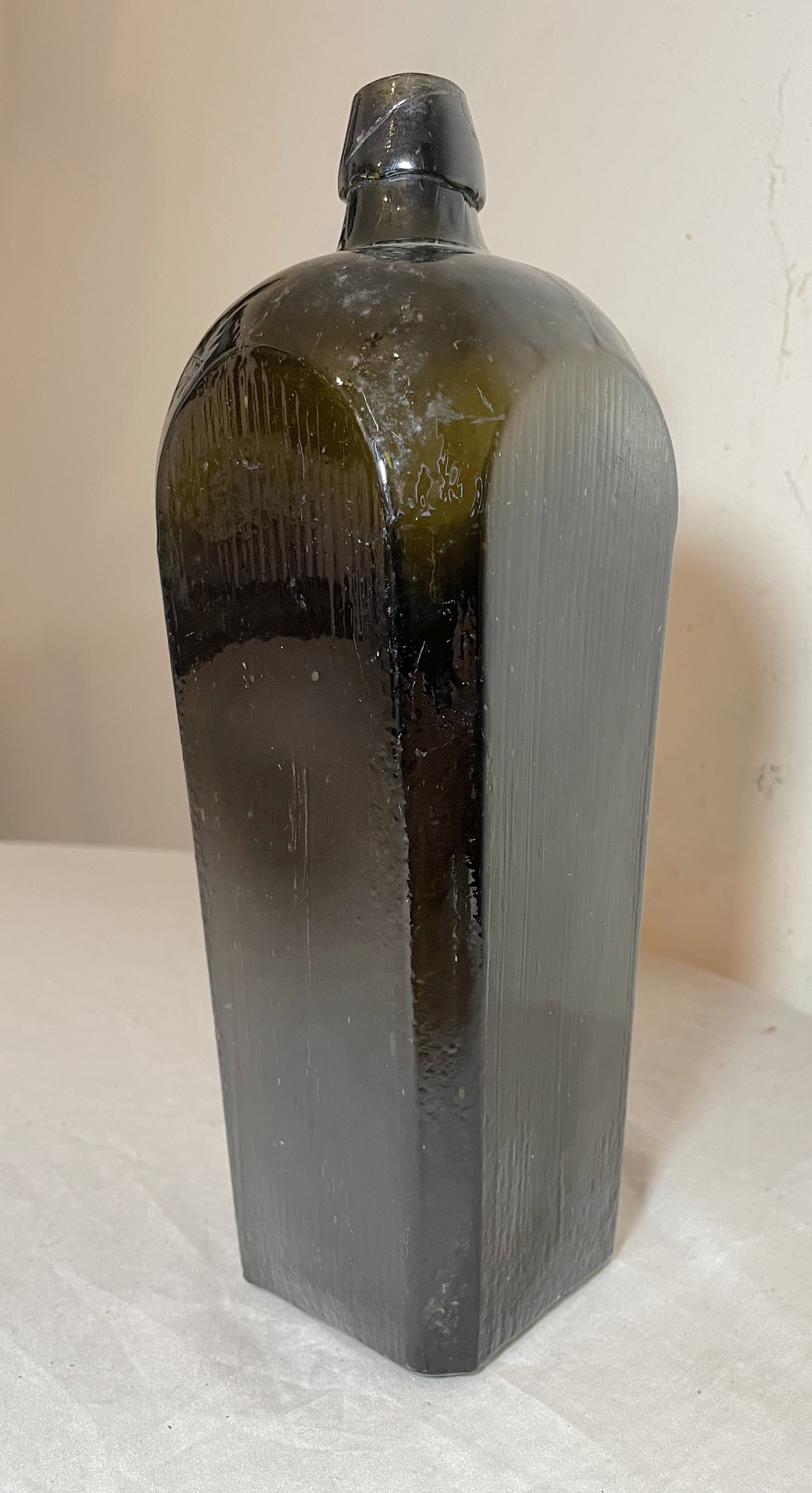 Antique 19th Century Blown 5pc Mold Dutch Olive Green Gin Glass Bottle ...