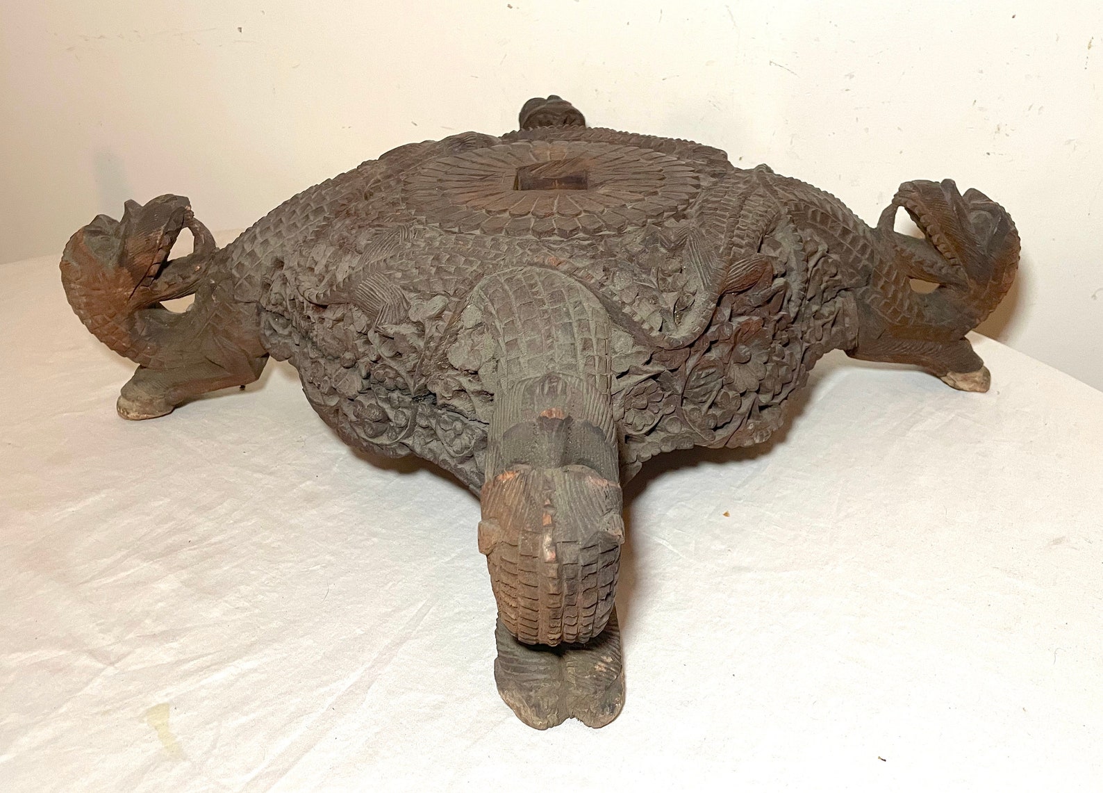 LARGE Antique Hand Carved Anglo Indian Figural Dragon Wood Sculpture ...
