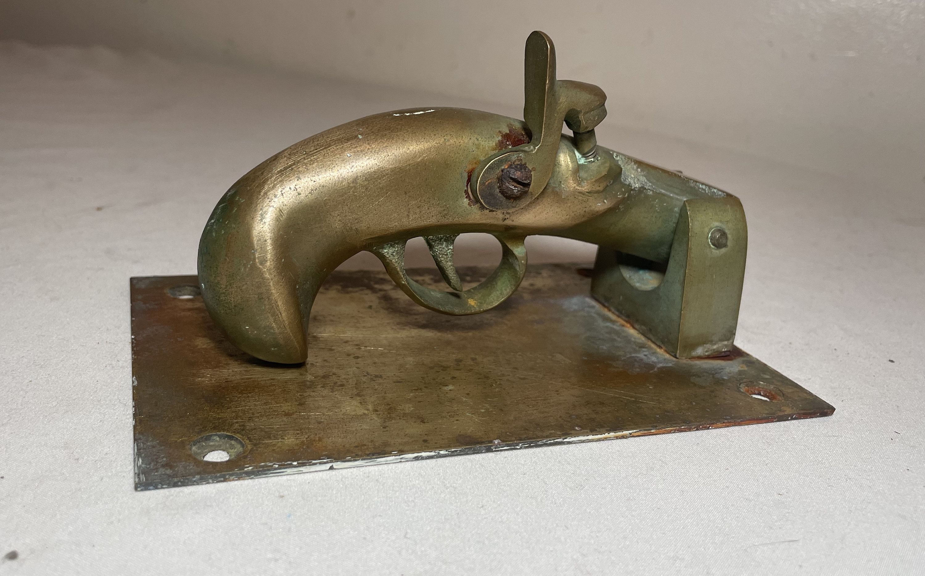 RARE Antique Solid Heavy Brass Gun Pistol Flintlock Figural Front Door ...