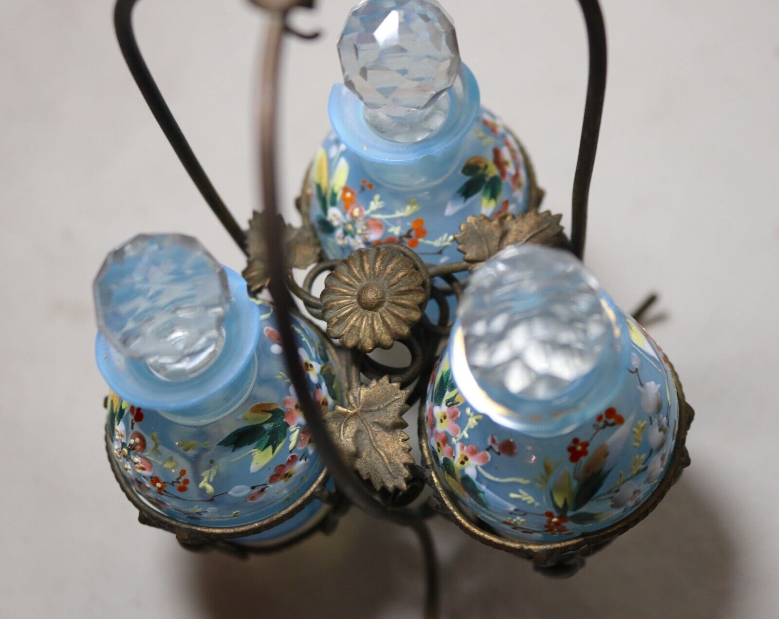 1800's Bronze Enameled Blue Opal Glass Perfume Bottle Set - Etsy