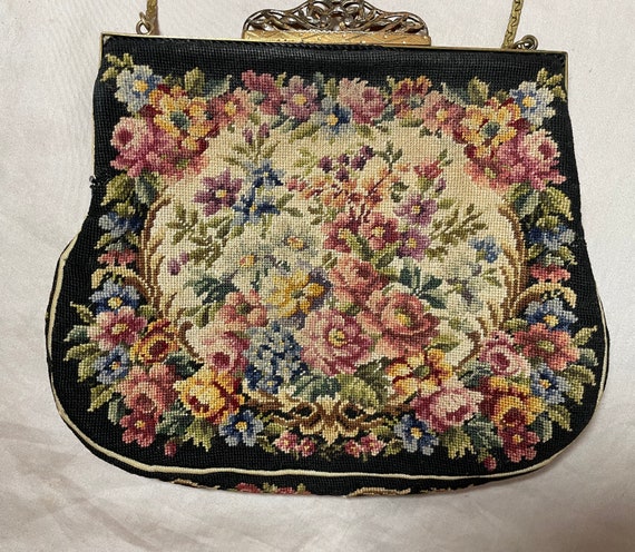 Antique handmade Victorian petit point needlepoint br… - Gem
