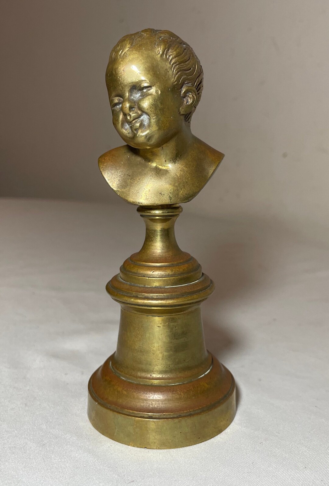 Antique 19th Century Solid Heavy Gilt Bronze Baby Child Bust Statue ...