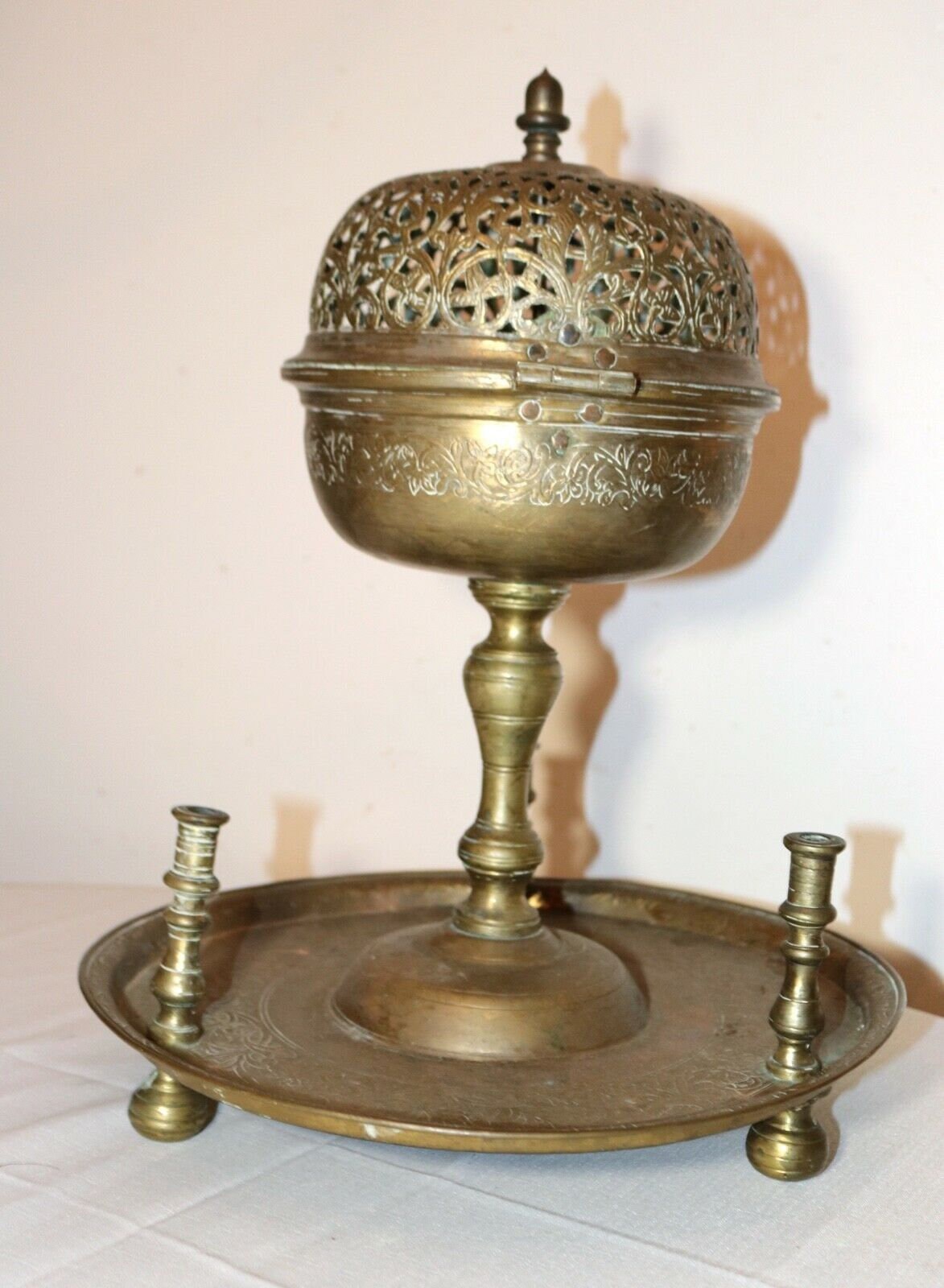 Rare Antique 1700's Ottoman Turkish Pierced Brass Handmade Candlestick ...
