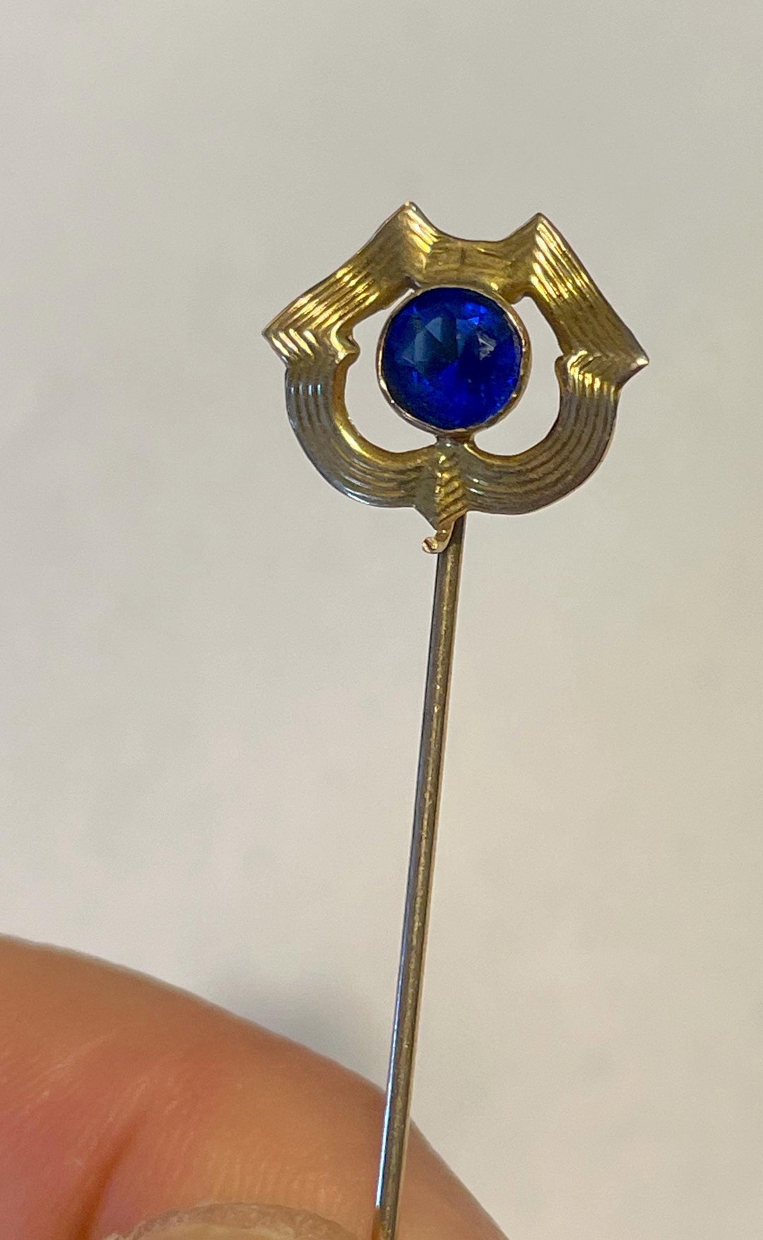 Antique Hand Carved 10k Yellow Gold Blue Stone Hat Stick Pin Nouveau ...