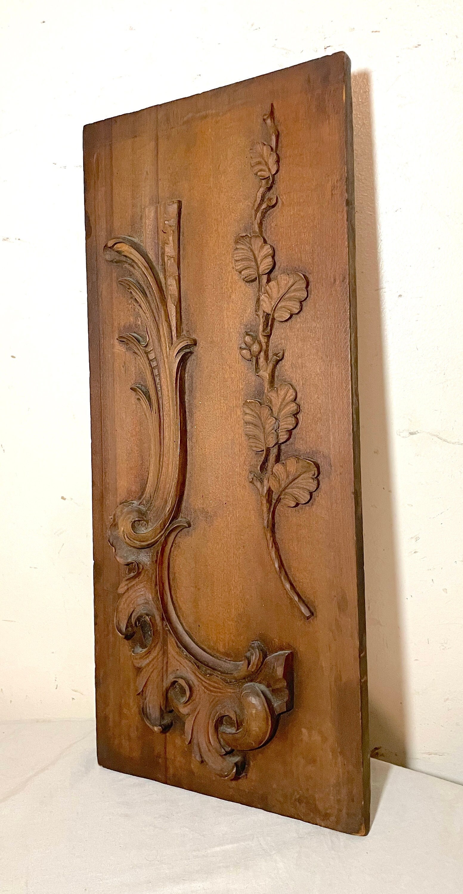 Antique Hand Carved Wood Relief Wall Architectural Salvage Panel ...