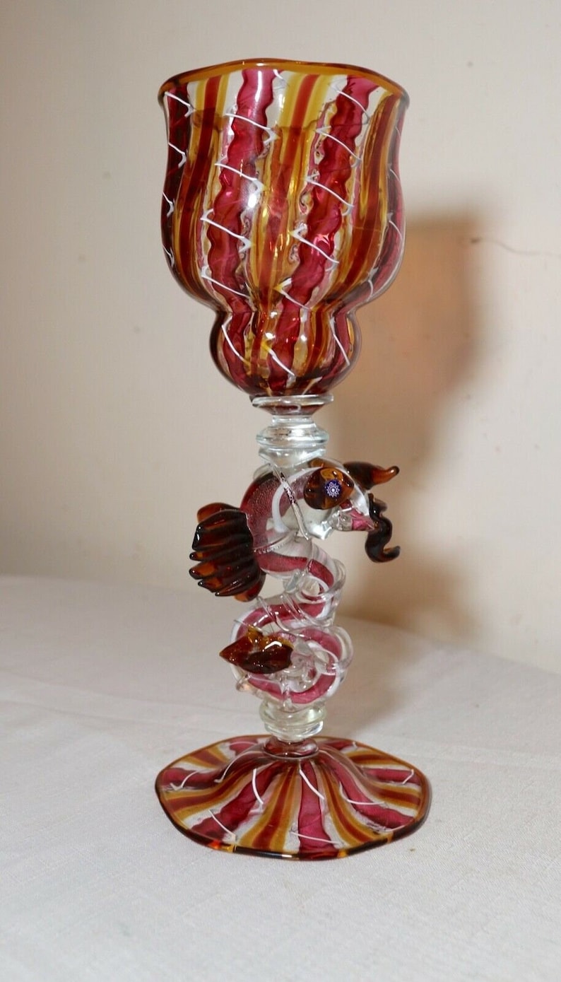 Hand Blown Serpent Venetian Heath Conner Studio Glass Goblet Chalice ...