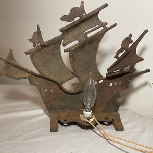 Antique Cold Painted Cast Iron Ship Sail Boat Nautical Table Boudoir ...